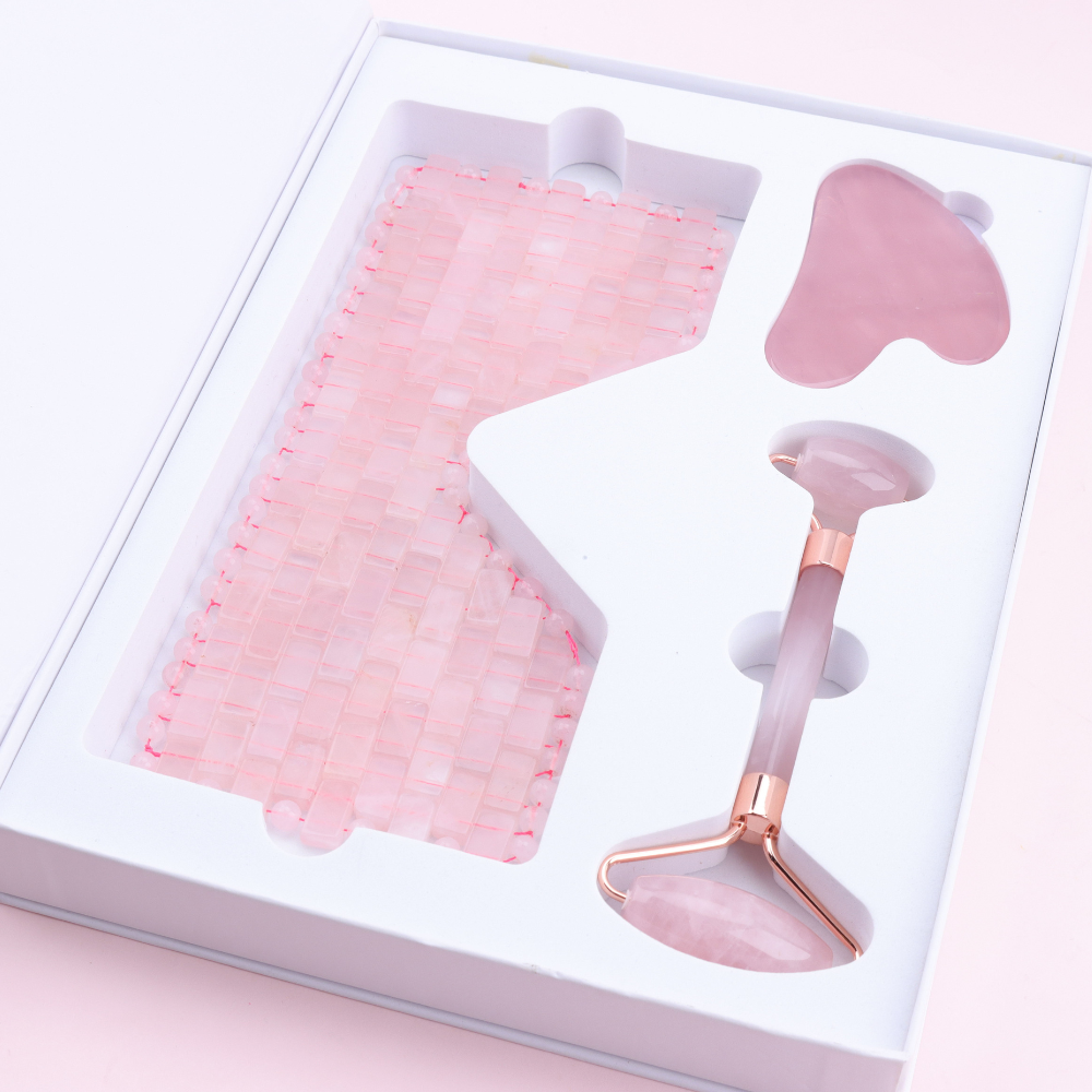 Rose Quartz Eye Mask Gua Sha and Roller Kit – BabyHeart